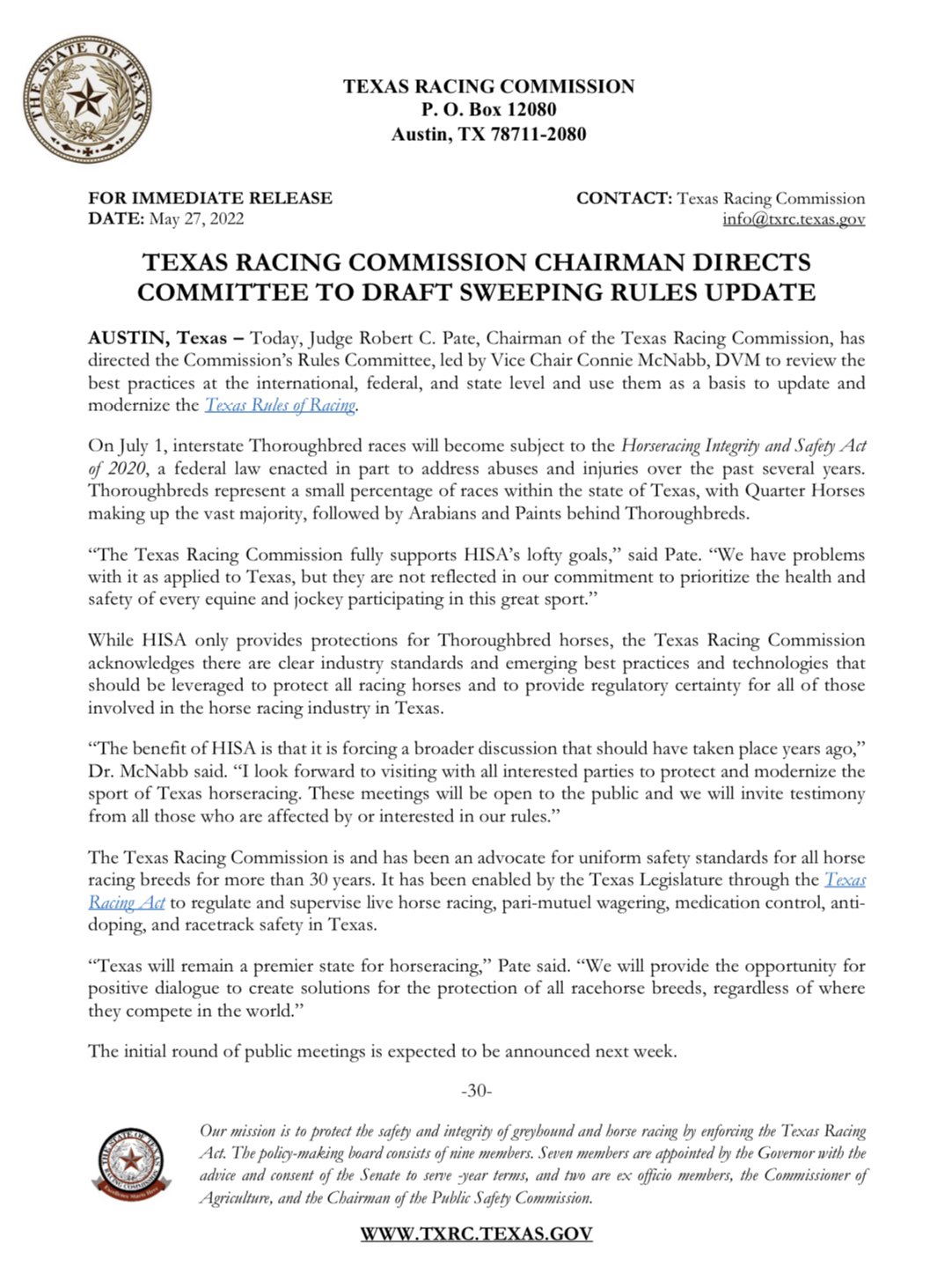 Texas Racing Commission Will Host Public Meetings to Modernize Texas ...